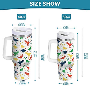 ZZXXB Dinosaur Colorful Pattern Insulated Stainless Steel Water Bottle with Handle and Straw Lid Double Walled Travel Mug 40 oz