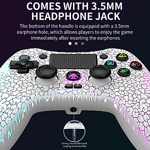 RALAN Wireless Controller with 8 Color Adjustable LED Lighting Compatible with PS4 Pro/Slim/for PS4 Controller Dualshock 4, with Headphone Jack for FPS Game （White）