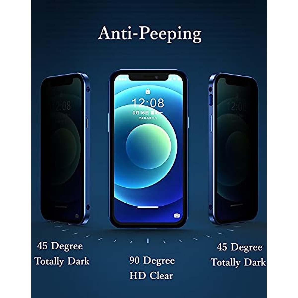 Disonbeir Lockable iPhone 12 Pro Max Anti-Peeping Case with Camera Lens Protector Privacy Screen Protector Strap Hole Aluminum Alloy Metal Bumper Case Double Lock Glass Case Cover (12ProMax, Blue)
