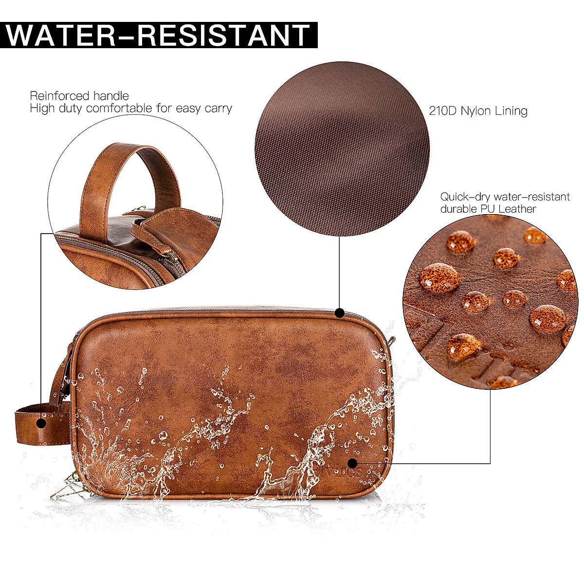 Elviros Travel Toiletry Bag for Men, Shaving Dopp Kit Water-resistant Bathroom Small Toiletries Organizer PU Leather Cosmetic Bags