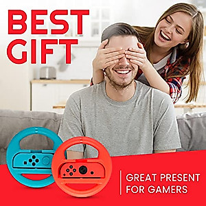 EVORETRO Racing wheel controller grip compatible for Nintendo Switch steering wheels, Nintendo switch controller grip, Mario Kart 8 and Racing games (Comes in Red Blue)