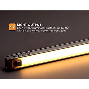 BLACK+DECKER Dimmable Under Cabinet Lighting with Motion Sensor, 24.6W, 1800 Lumens, White 2700K, 5-Bar Kit, 9", Warm