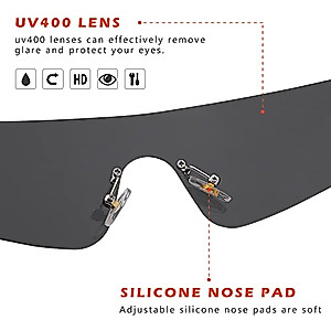 COASION Y2K Silver Futuristic Metallic Sunglasses Cyberpunk Concert Glasses for Women Men, Game 2077 Costume Eyewear (Silver/Silver Mirror + Black/Blue Mirror)