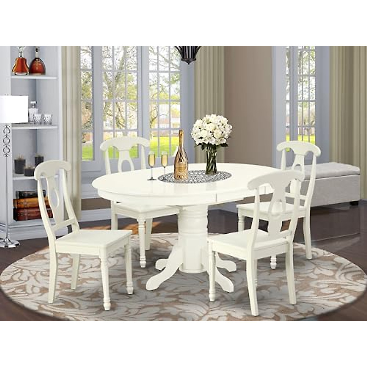 East West Furniture AVKE5-LWH-W 5 Piece Dining Room Furniture Set Includes an Oval Kitchen Table with Butterfly Leaf and 4 Dining Chairs, 42x60 Inch, Linen White