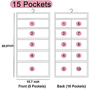 Storage hanging bag, Dual-Sided Hanging Bra Storage Organizer with Metal Hanger, Dual-Sided Hanging Storage Organiser for Underwear, Panties，Stocking,Bra and Sock (5+10 Pockets, Gray)