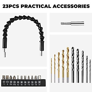 YIOU 20V MAX Cordless Drill, 18 Position Clutch Drill with 23PCS Drill Set, 3/8 Inches Keyless Chuck Power Drill and Battery Charger, Green Driller Set