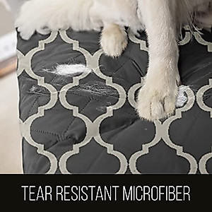 Sofa Shield Couch Slip Cover with Patented Strap, Cushion Protector, Reversible Stain and Dog Tear Resistant Slipcover, Quilted Microfiber 70” Seat Washable Covers, Pet Dogs Quatrefoil Charcoal Linen