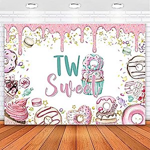 Avezano Two Sweet Themed Backdrop Pink Donut 2nd Birthday Party Decoration for Girls Colorful Candy Cake Donut 2nd Birthday Party Banner Decorations Cake Dessert Table Decorations (7x5ft)