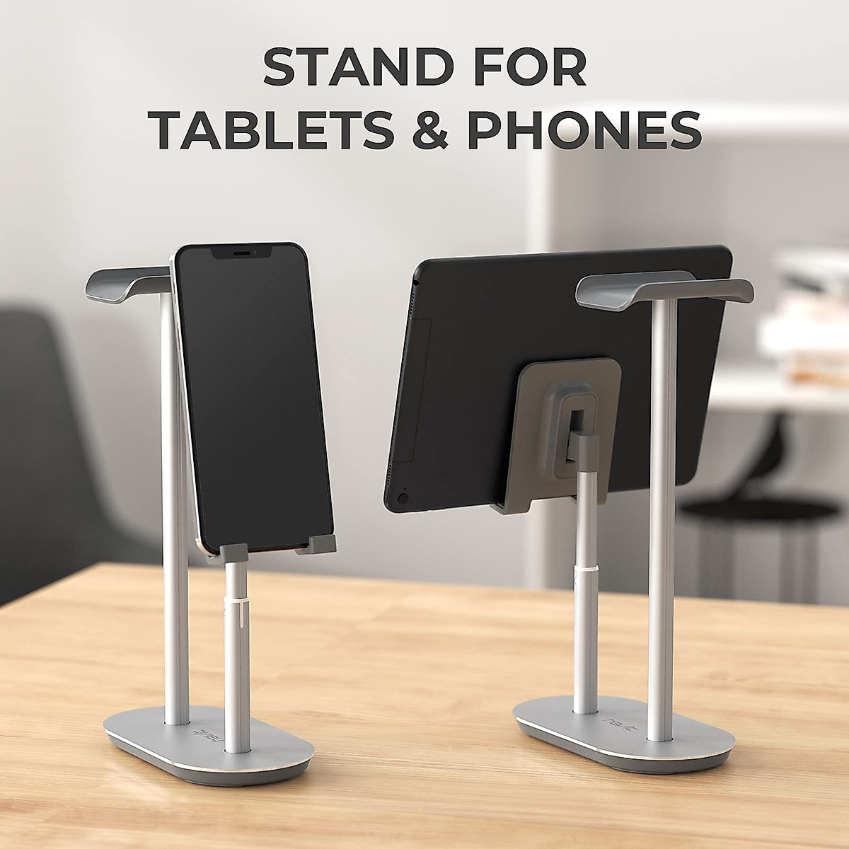 havit Cell Phone and Gaming Headset Stand, Headphone Holder, Adjustable Phone Stands, Aluminum Desktop Headphone Holder for Desk, for 0.55'' Thick Smartphone Kindle Tablet