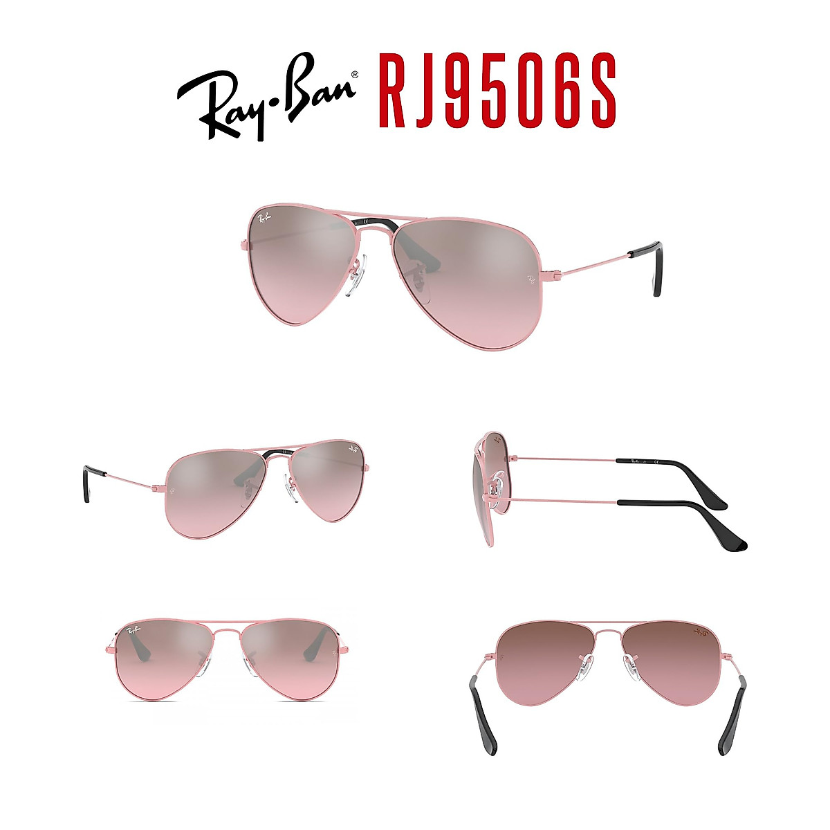 Ray-Ban Junior Kids' Aviator RJ9506S 211/7E 52MM Pink/Pink Mirror Silver Gradient Aviator Sunglasses for Boys for Girls + BUNDLE With Designer iWear Eyewear Kit