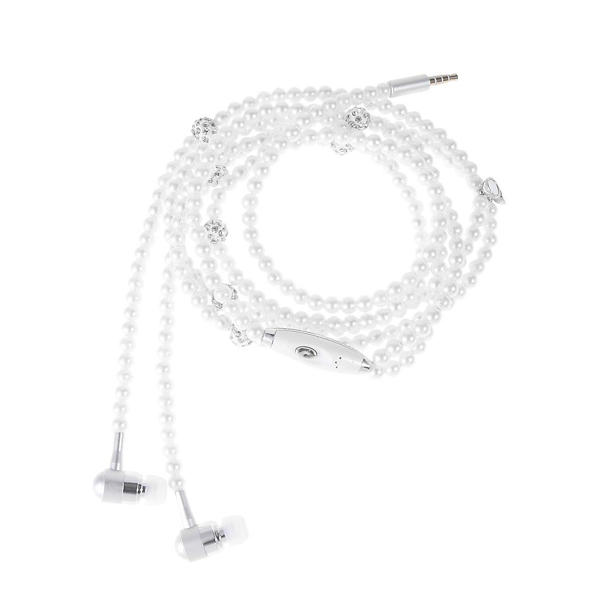 in-Ear Eardphones with Mic - in-Ear Headset with Remote and Mic Hands- Wired Pearls Chain Universal Earphone for Girls Women Student (White)