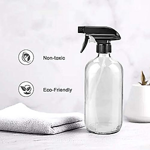 Worldgsb Glass Spray Bottles, 16oz Refillable Containers, Empty Boston Round Bottles with Labels & Adjustable Nozzle for Cleaning, Gardening, Aromatherapy, Pets, Plant, Hair -Clear (1 Pack)