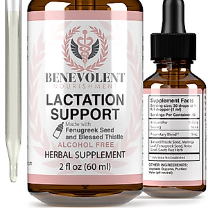 Lactation Supplement Breastfeeding Support Liquid - Breast Milk Supply Increase for Mothers, Organic Drops of Fenugreek Blessed Thistle Goats Rue Herb, 100% 2X Absorption No Alcohol or Sugar