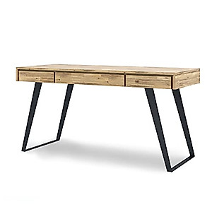 SIMPLIHOME Lowry SOLID WOOD and Metal Modern Industrial 54 inch Wide Home Office Desk, Writing Table, Workstation, Study Table Furniture in Distressed Golden Wheat with 2 Drawers