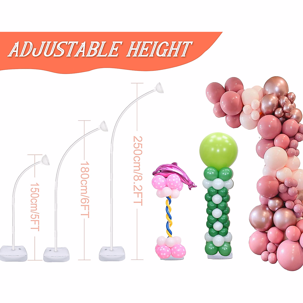 OurWarm 8.2FT & 6FT Balloon Arch Stand, Free Bending Top Balloon Arch Kit, Half Arch Balloon Stand with Base for Floor, Balloon Column Kit for Wedding Birthday Party Baby Shower Halloween Decorations