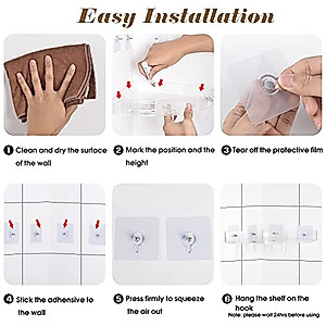 ChezMax Corner Shower Caddy, 2 Pack Adhesive Acrylic Bathroom Organizer with 10 Hooks for Shampoo Soap, Transparent Wall Mounted No Drilling Toilet Shelf, Floating Sponges Scrubbers Holder for Kitchen