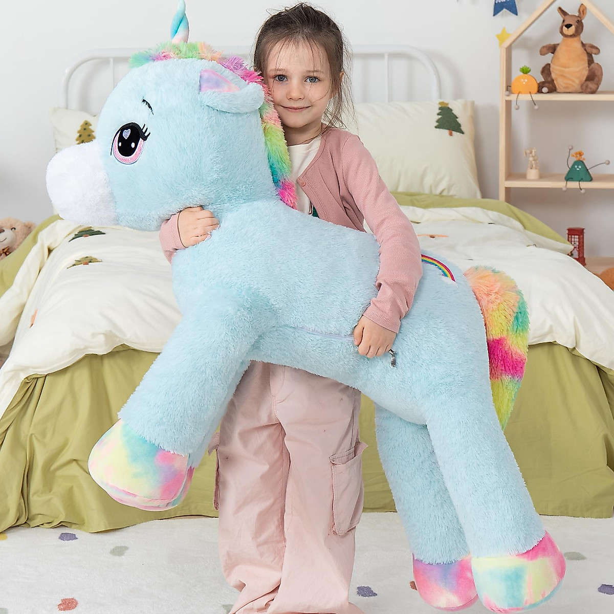 Tezituor 43" Big Unicorn Stuffed Animal, Cute Plush Toy Gift for 3-8 Years Old Girls, Large Soft Stuffed Unicorn Pillow, Gift for Christmas Birthday Valentine's Day (Blue)