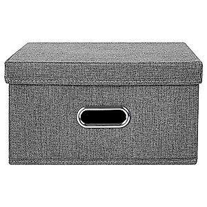 ANMINY Storage Box with Handles Removable Lids PP Plastic Board Foldable Lidded Cotton Linen Home Storage Cubes Bins Baskets Closet Clothes Toys Organizer Containers - Gray, Small Size