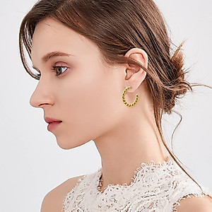 Gacimy Twisted Gold Hoop Earrings for Women 14K Real Gold Plated, 925 Sterling Silver Post Chunky Hoop Earrings for Women, 25mm Medium Braided Hoop Earrings