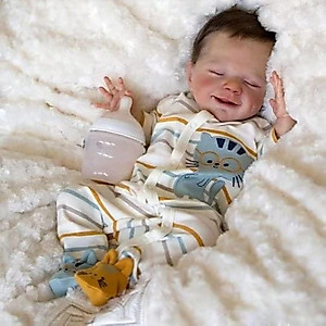 Tvqbxp Reborn Baby Doll Boy, Realistic Newborn Baby Doll Vinyl Silicone Full Body, 18 Inch Lifelike Sleeping Doll,Real Life Baby Dolls Gift for Kids Age 3