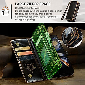 ASAPDOS Samsung Galaxy Z Fold 4 Wallet Case with S Pen Holder,PU Leather Zipper Folio Screen Protector Flip Case with Magnetic Closure[S-Pen Fully Compatible],Card Holder and Kickstand(Luxury-Coffee)