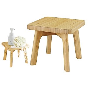 Kids Step Stool - Toddler Stool - Bamboo Wooden Stepping Foot Stools Adult Bedside Step Stool for Bed 350 Lbs Capacity Portable Small Stools to Sit on (Small Square)