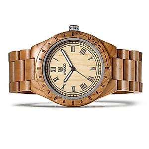 LeeEv Mens Light Weight Unique Wood Watch, Uwood Series Handmade Sandalwood Analog Quartz Vintage Roman Number Natural Wooden Wristwatch
