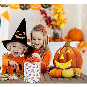DDBASKET Halloween Bucket Halloween Trick or Treat Candy Bucket Pumpkin Pattern Halloween Party Tote Bags Gift Basket Goody Bucket for Kids Halloween Party Supplies(Spooky Pumpkin)