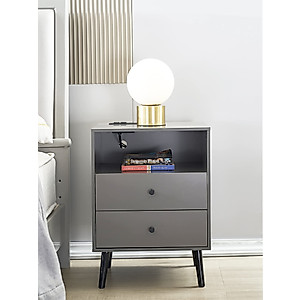 OBRICOL Night Stand,Charging Station Side Table, Functional End Table for Bedroom,Living Room (Grey)