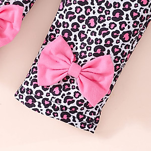 Girl Valentines Day Outfit Summer Clothes Toddler Short Sleeve Wild Heart Shirt Pink Ruffle Tops Capris Cropped Leopard Pants Kids Clothing Set 3t