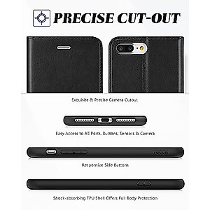 TUCCH iPhone 8 Plus Wallet Case, iPhone 7 Plus Case, Premium PU Leather Flip Case with Card Slot, Stand Holder, Magnetic Closure [Shockproof TPU Interior Case] Compatible with iPhone 7/8 Plus, Black
