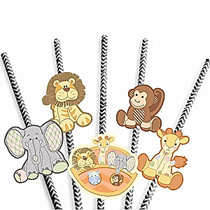 Noah's Ark Paper Straw Decor - Baby Shower or Birthday Party Striped Decorative Straws - Set of 24