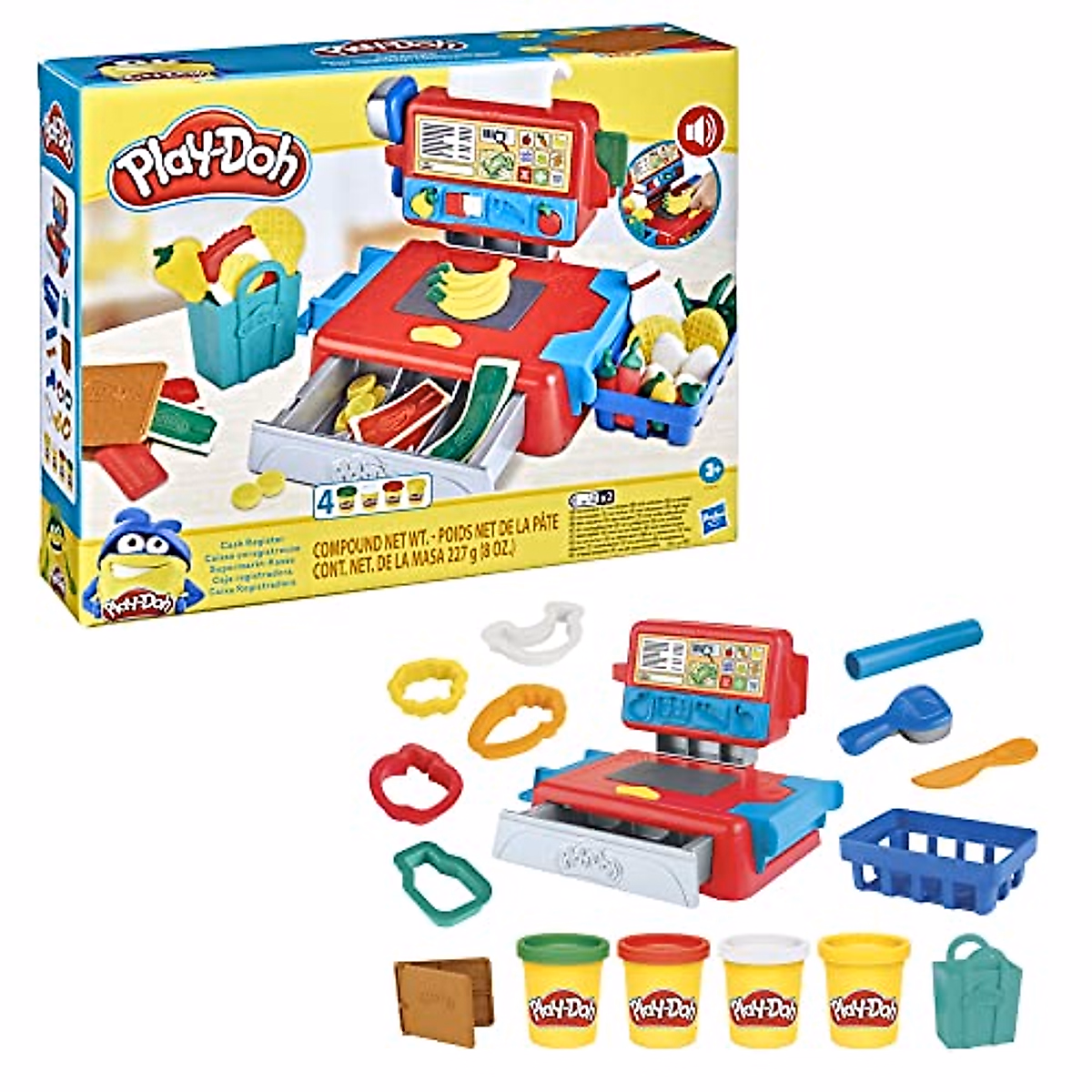 Play-Doh Cash Register Toy for Kids 3 Years and Up with Fun Sounds, Play Food Accessories, and 4 Non-Toxic Colors