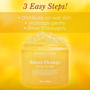 Majestic Pure Body Scrubs - Coffee Scrub, Himalayan Scrub, Blueberry Scrub, and Sweet Orange Scrub Bundle, 10 oz each