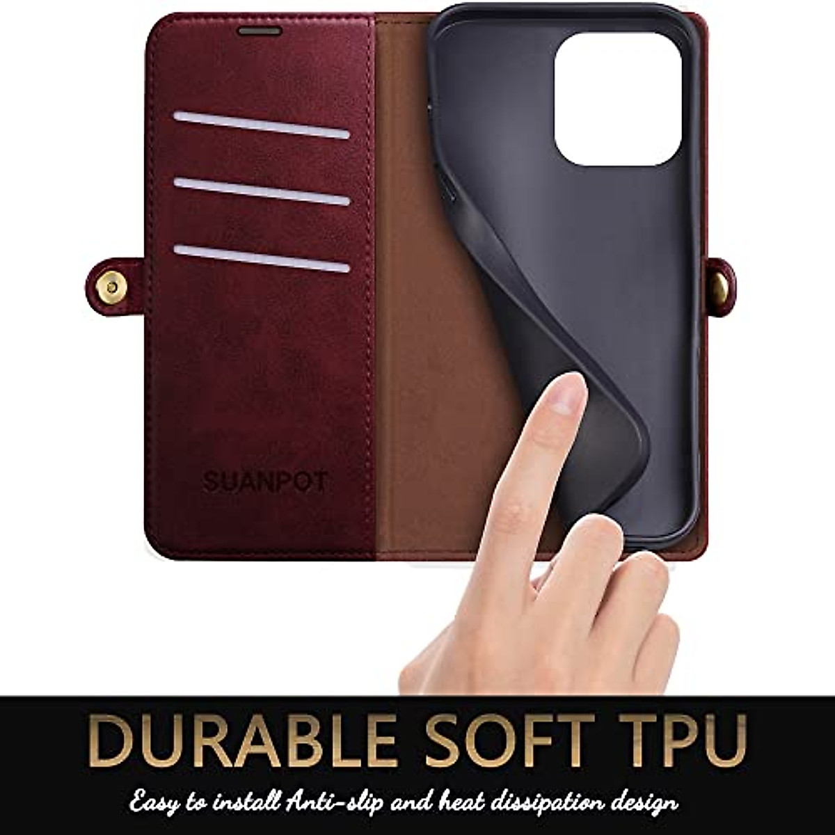 SUANPOT for iPhone 14 Pro 6.1 inch Wallet case 【RFID Blocking】【9 Card Slot】【Pocket】,Credit Card Holder Flip Folio Book Zipper PU Leather Protective Cover Women Men for Apple 14 Pro Phone case Wine Red