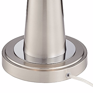 Possini Euro Design Vicki Modern Accent Table Lamps 23" High Set of 2 with USB Charging Port Brushed Nickel Gray Faux Silk Drum Shade for Living Room Desk Bedroom House Bedside Nightstand Home