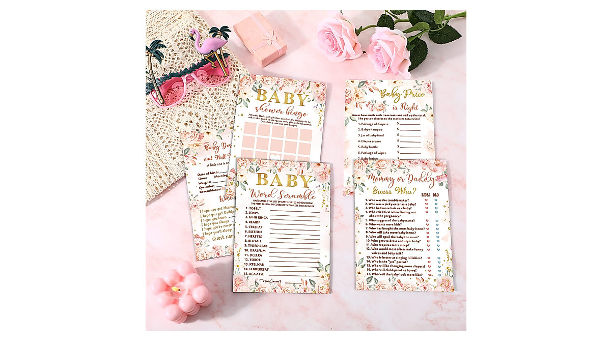 Floral Baby Shower Games Set of 125 - Fun & Colorful Party Activities