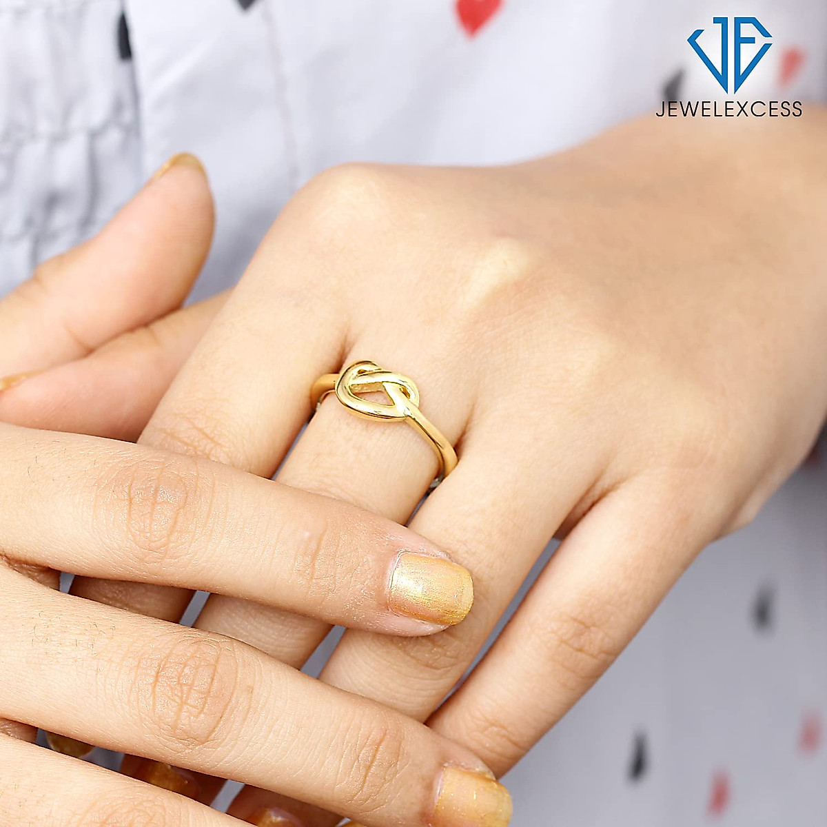 JEWELEXCESS 14K Gold Over Silver Love Knot Friendship Ring for Women | Dainty Gold over Silver Promise Ring For Women | Silver Celtic Knot Ring For Women