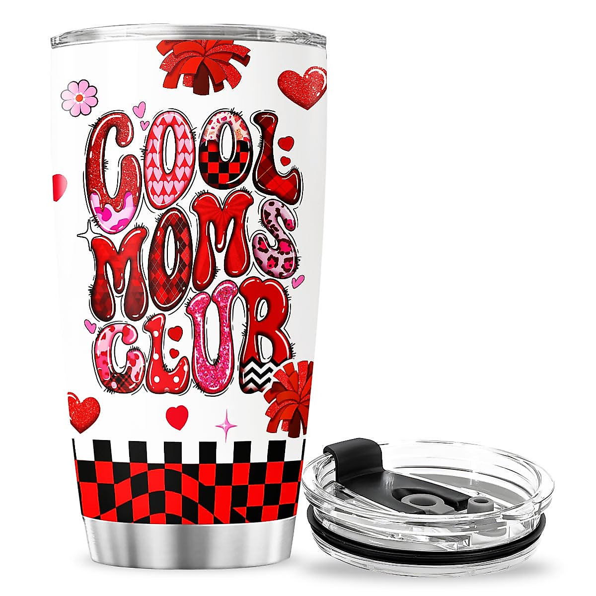 JENOIS Cool Moms Club Nutrition Facts, Funny Tumblers Simply Women For Checkered Mom Day Modern Coffee Insulated Mother Water, Cool Moms Club Gifts, Tumbler 20 Oz With Lid And Straw