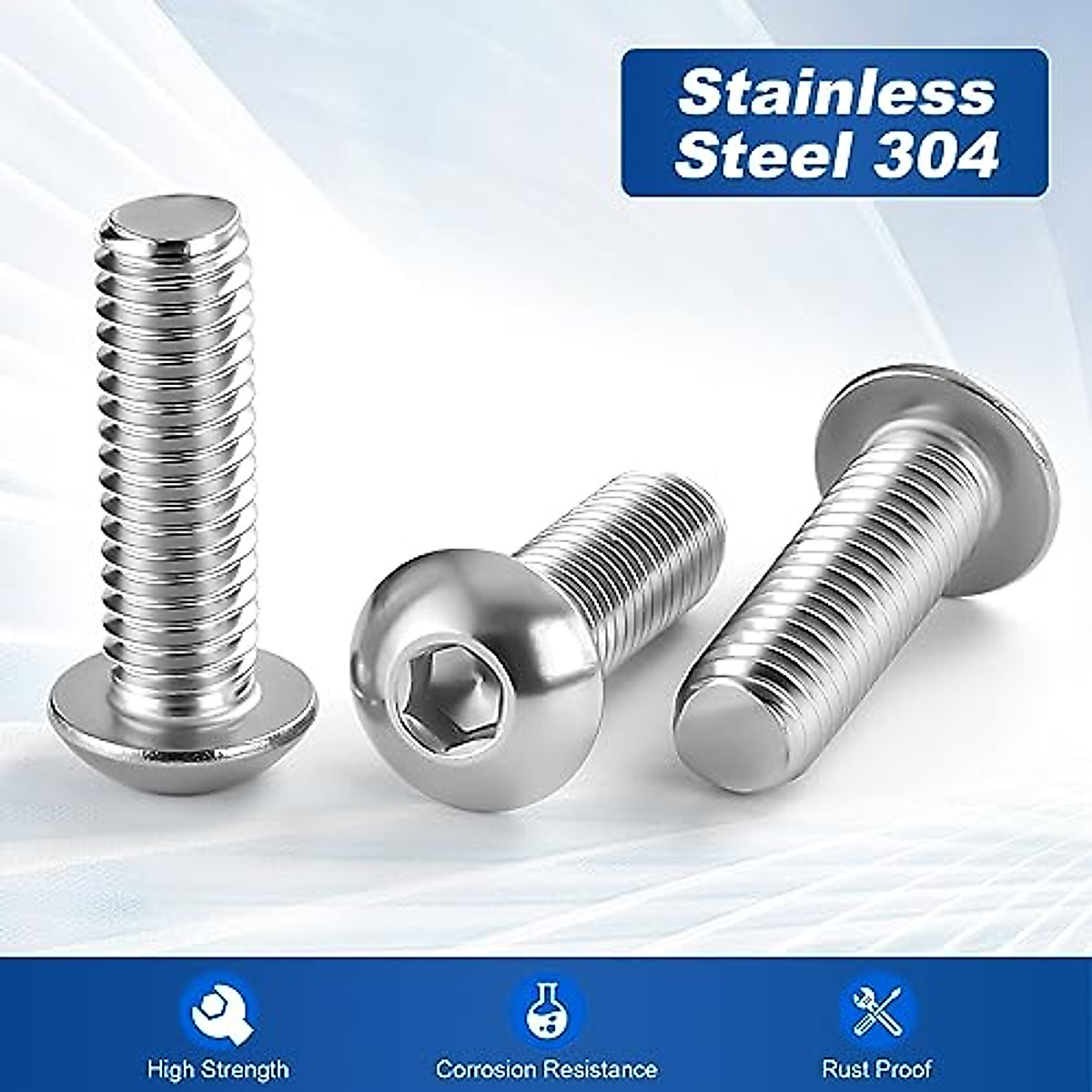 1/4-20 x 1 Button Head Socket Cap Screws, 18-8 Stainless Steel 304, Allen Hex Drive, Bright Finish, Full Thread, 25 PCS