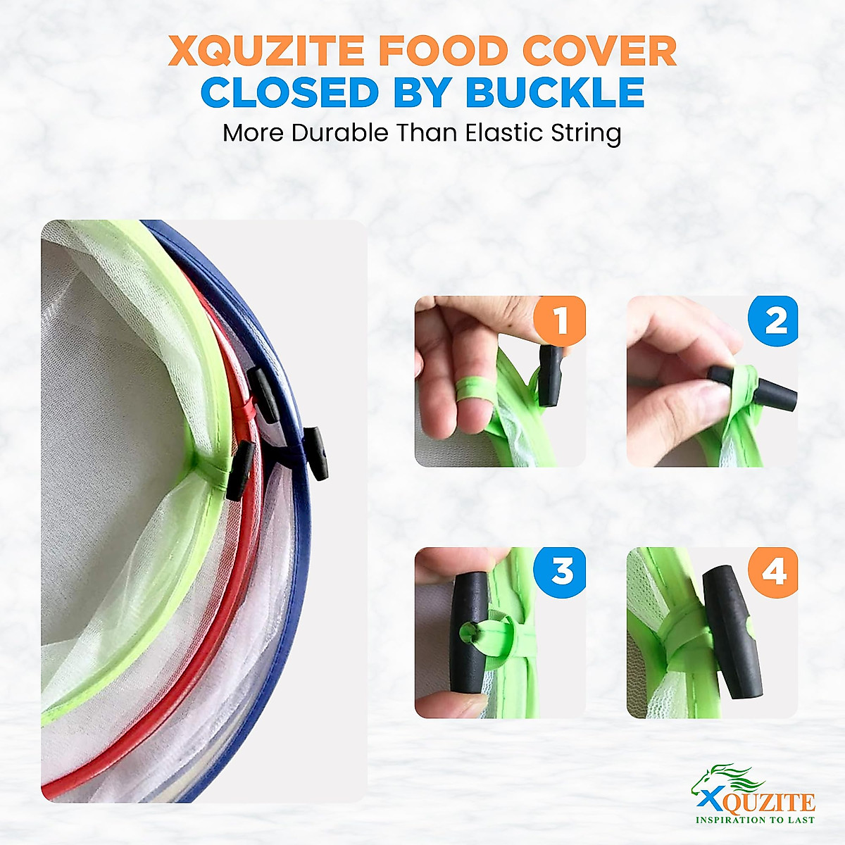XQUZITE Pop Up Mesh Food Covers - Collapsible Pop Up Food Cover Set for Camping, Picnic and Outdoors - Complete with Plastic Food Cover Wraps