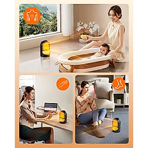 Space Heater, 1500W Small Portable Electric Heaters for Indoor Use, PTC Ceramic Heater for Office with Thermostat, 50°Oscillation, 8H Timer, 3 Modes, Quiet Safe Room Heater for Office Room Desk