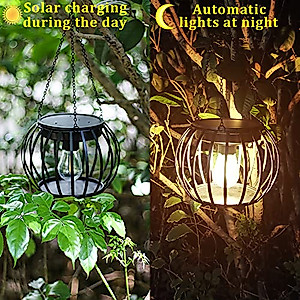 Yiliaw Solar Outdoor Lights 2 Pack,Hanging Solar Lights Outdoor Metal Outdoor Hanging Lanterns Decorative Lighting Solar Powered Waterproof Solar Lantern for Garden Yard Patio Pathway Fence Decor
