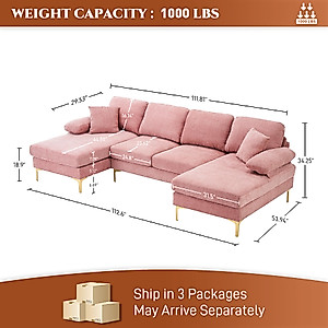 OUYESSIR U-Shaped Sectional Sofa Couch, 4 Seat Sofa Set for Living Room, 110.6" L-Shaped Chenille Sleeper Couch Set with Double Chaise Lounge (Pink)