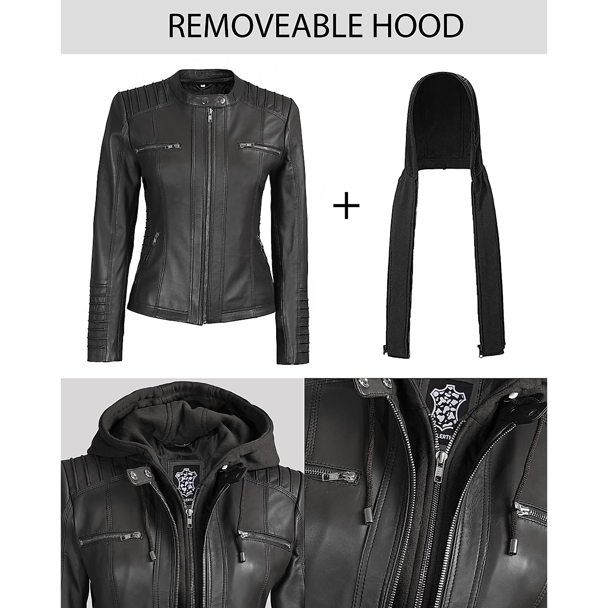 Blingsoul Hooded Womens Leather Jackets | [1313775] Helen Black, XL
