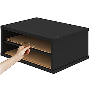 Ballucci File Organizer, 2-Tier Document Paper Sorter, Stackable Wood Desk Organizer Mail Holder, Monitor Stand with Storage Shelves, Black