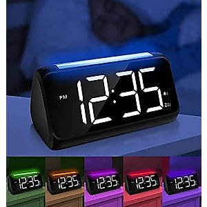 Netzu Digital Alarm Clock for Bedrooms, Bedside Alarm Clocks with 8 Color Night Light, Large LED Display, Dual Alarm, Dimmer, USB Charger Port, Clock for Kids,Teens, Seniors (Upgrade) (Black)