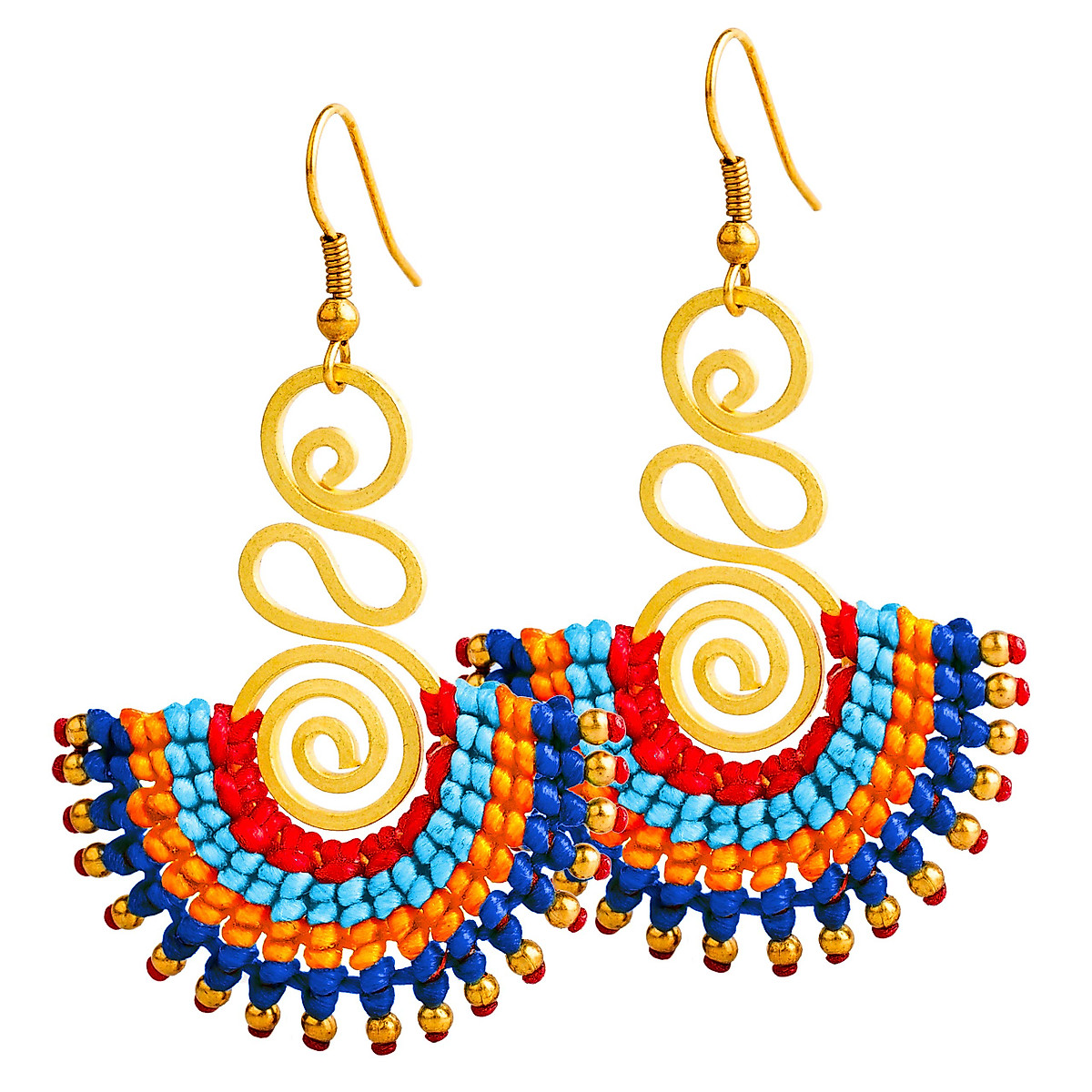 Boho Dangling Earrings for Women and Teen Girls - Handmade Cute Jewelry for a Trendy or Hippie Look, Mexican Fun Earrings for Green, Blue, Black or Red Outfits, Gold Earrings, Gift