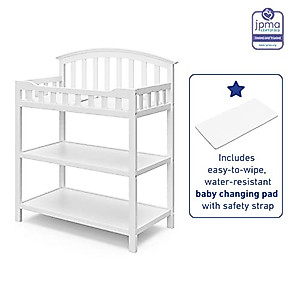 Graco Changing Table with Water-Resistant Change Pad and Safety Strap, White, Multi Storage Nursery Changing Table for Infants or Babies