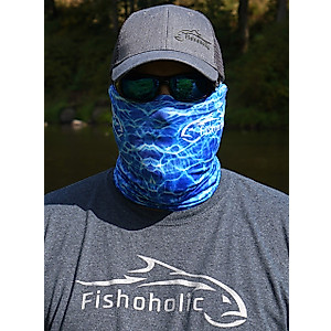 Fishoholic Fishing Face Mask Buff -3 Colors- UPF50+ Fishing Neck Gaiter Wind Dust Sun Protection Hunting Bandana (BlueH2OCamo)